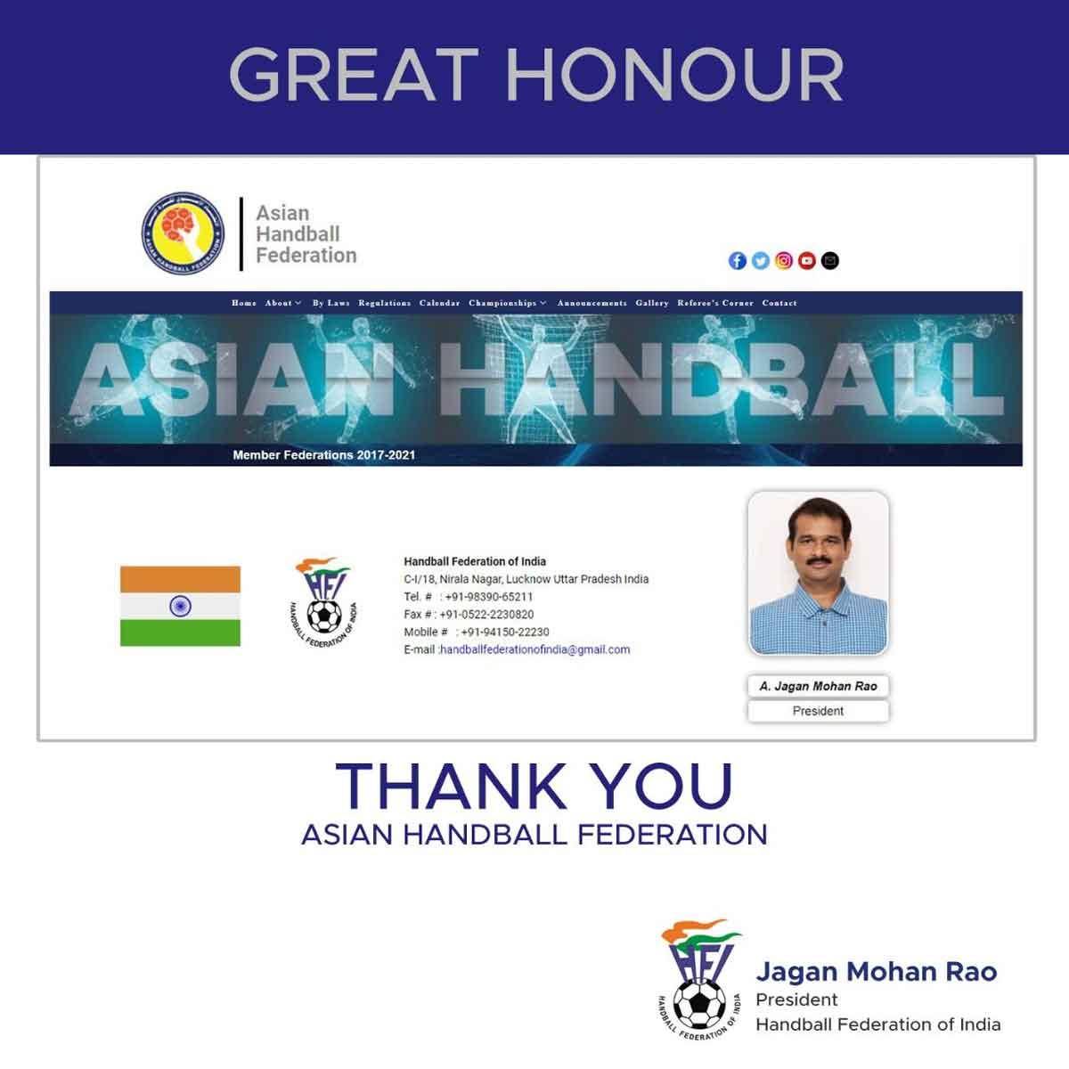 Asian Handball Federation : జగన్ మోహన్ రావుకే మ‌ద్ద‌తు ప్ర‌క‌టించిన ...
