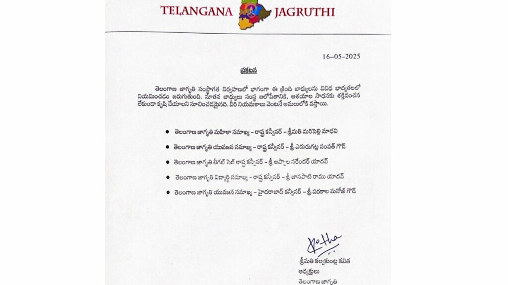 Telangana Jagruthi | తెలంగాణ జాగృతి మహిళా సమాఖ్య కన్వీనర్‌గా మరిపెల్లి ...